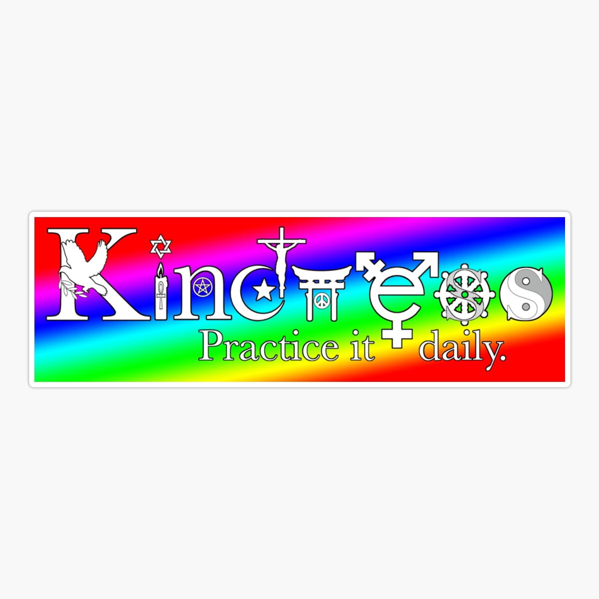 DOPASTICKER Kindness: Practice It Daily (Coexist Style) Bumper Sticker ...