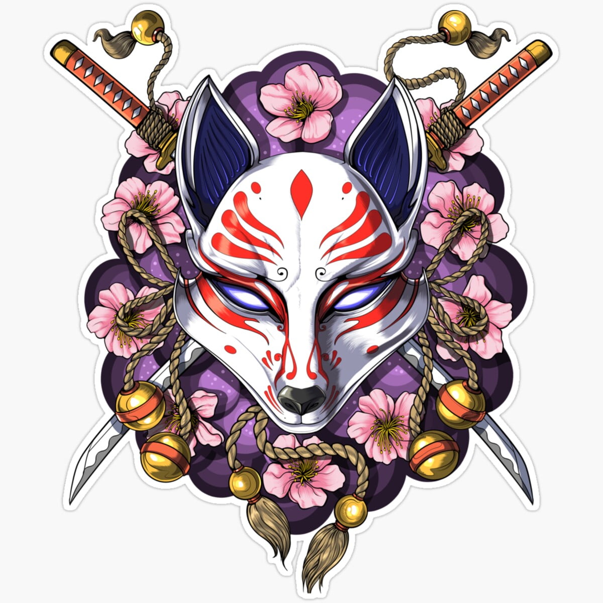 DOPASTICKER Kitsune Japanese Fox Mask Phone Decal Water Bottle Stickers ...