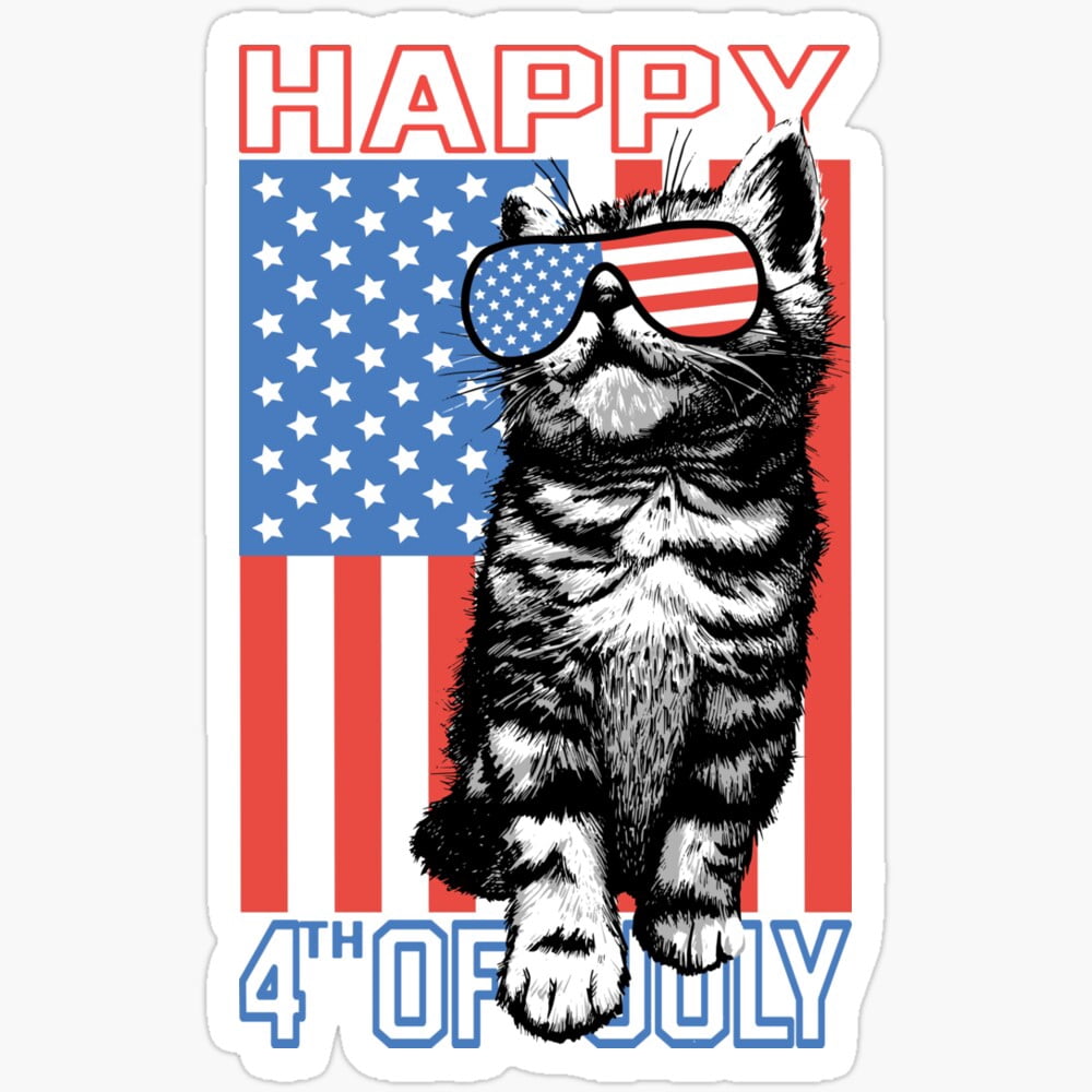 DOPASTICKER Kitten Cat With Sunglesses And Slogan Happy 4Th Of July ...