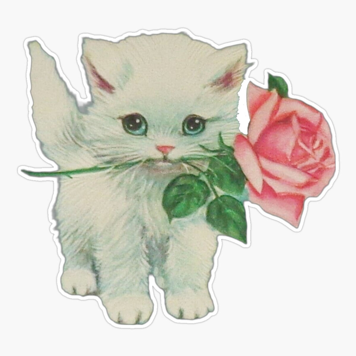 DOPASTICKER Kitten Holding A Rose Sticker, Phone Sticker Car Sticker ...