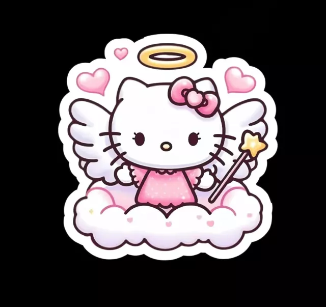 DOPASTICKER Kitty Cat, Cute Fun Pink Angel Wings Hello Adorable Glossy ...