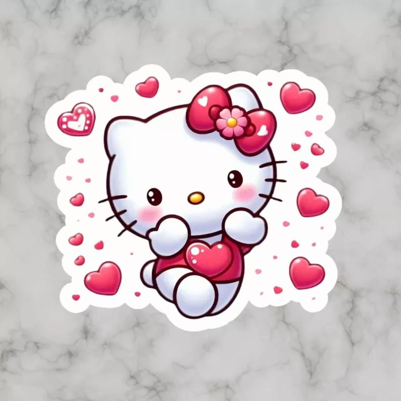 DOPASTICKER Kitty Cat, Cute Fun Pink Heart Hello Adorable Glossy ...