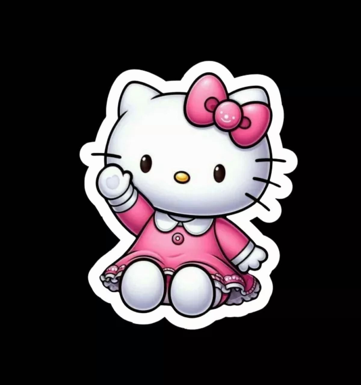 DOPASTICKER Kitty Cat, Cute Fun Pink Waving Adorable Hello Glossy ...