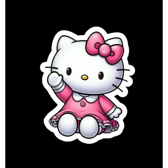 DOPASTICKER Kitty Cat, Cute Fun Pink Waving Adorable Hello Glossy ...
