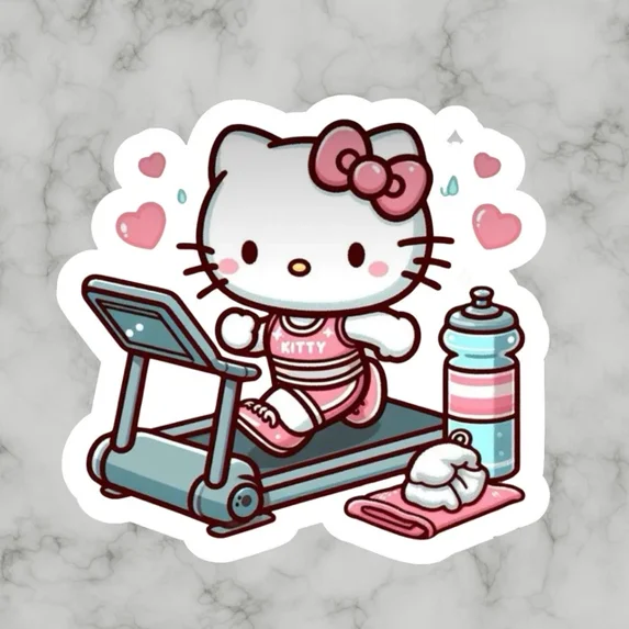 DOPASTICKER Kitty Cat Exercise, Fitness Healthy Cute Kawaii Hello ...