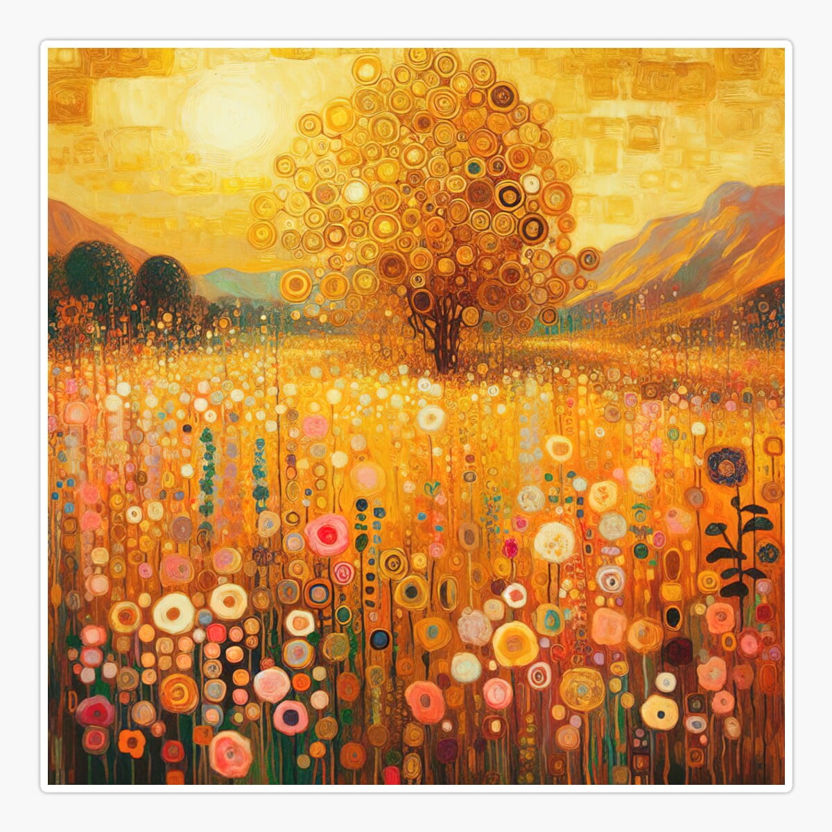 DOPASTICKER Klimt Flower Garden Gold Sticker, Phone Sticker Car ...