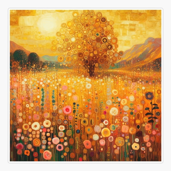 DOPASTICKER Klimt Flower Garden Gold Sticker, Phone Sticker Car ...