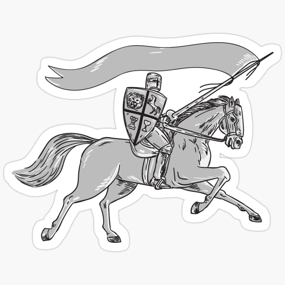 DOPASTICKER Knight Riding Horse Shield Lance Flag Retro Sticker Phone ...