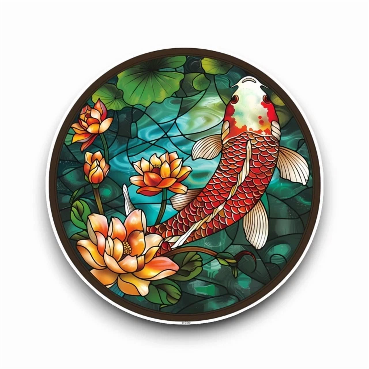 DOPASTICKER Koi Carp Fish Stained Glass Style Design Opaque Sticker ...
