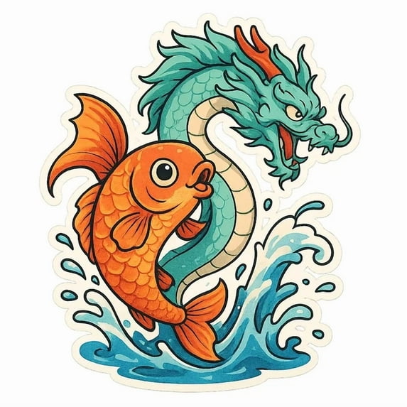DOPASTICKER Koi Fish Car Sticker Dragon Of Water Phone Sticker, Latop ...