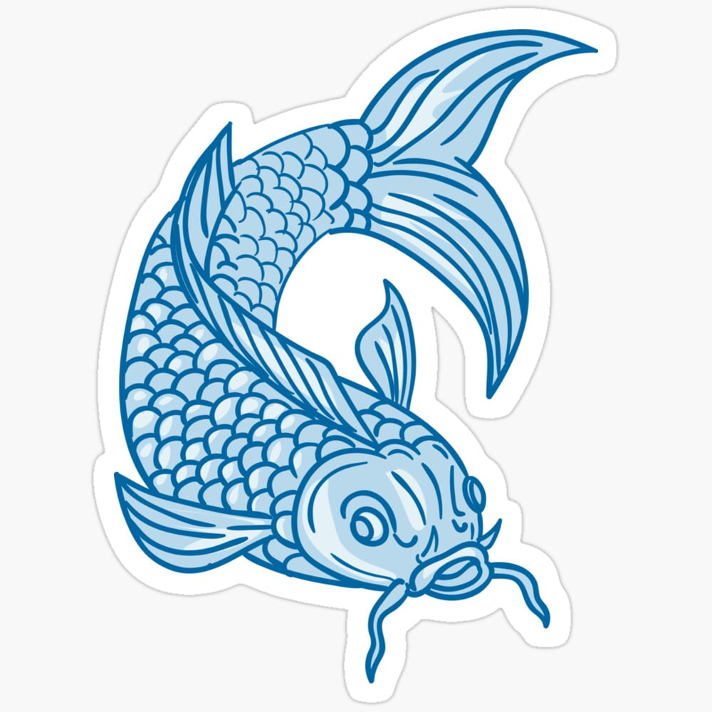 DOPASTICKER Koi Nishikigoi Carp Fish Diving Down Drawing Sticker Phone ...