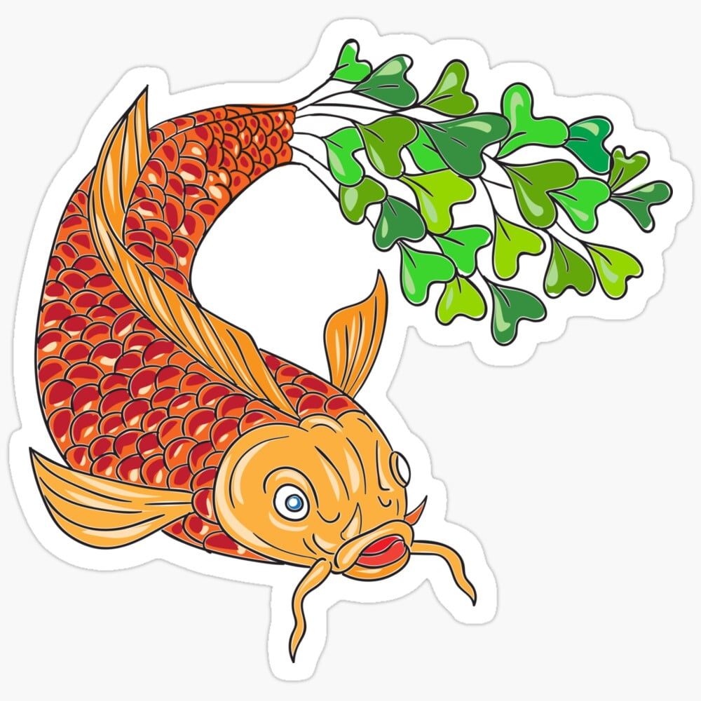 DOPASTICKER Koi Nishikigoi Carp Fish Microgreen Tail Drawing Sticker ...