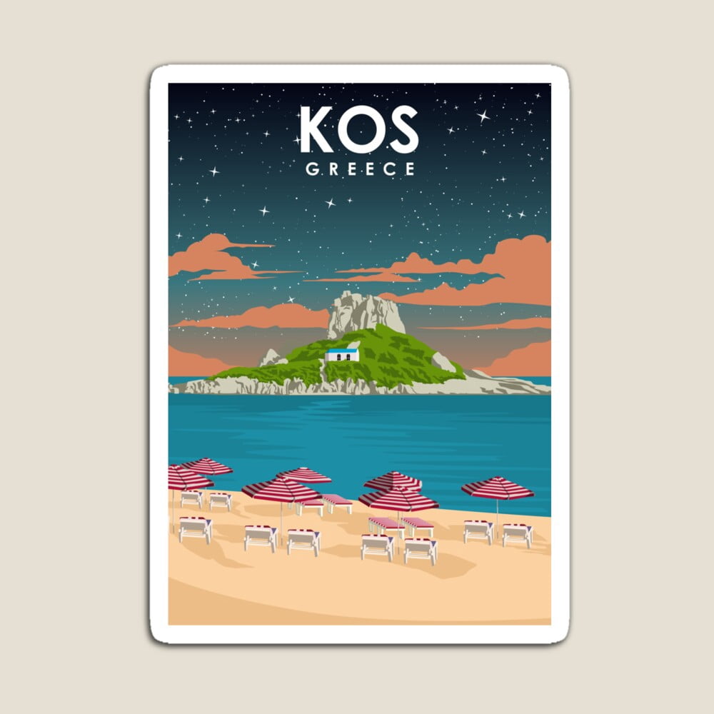 DOPASTICKER Kos Greece Travel Poster At Night Decorative Laptop, Phone ...