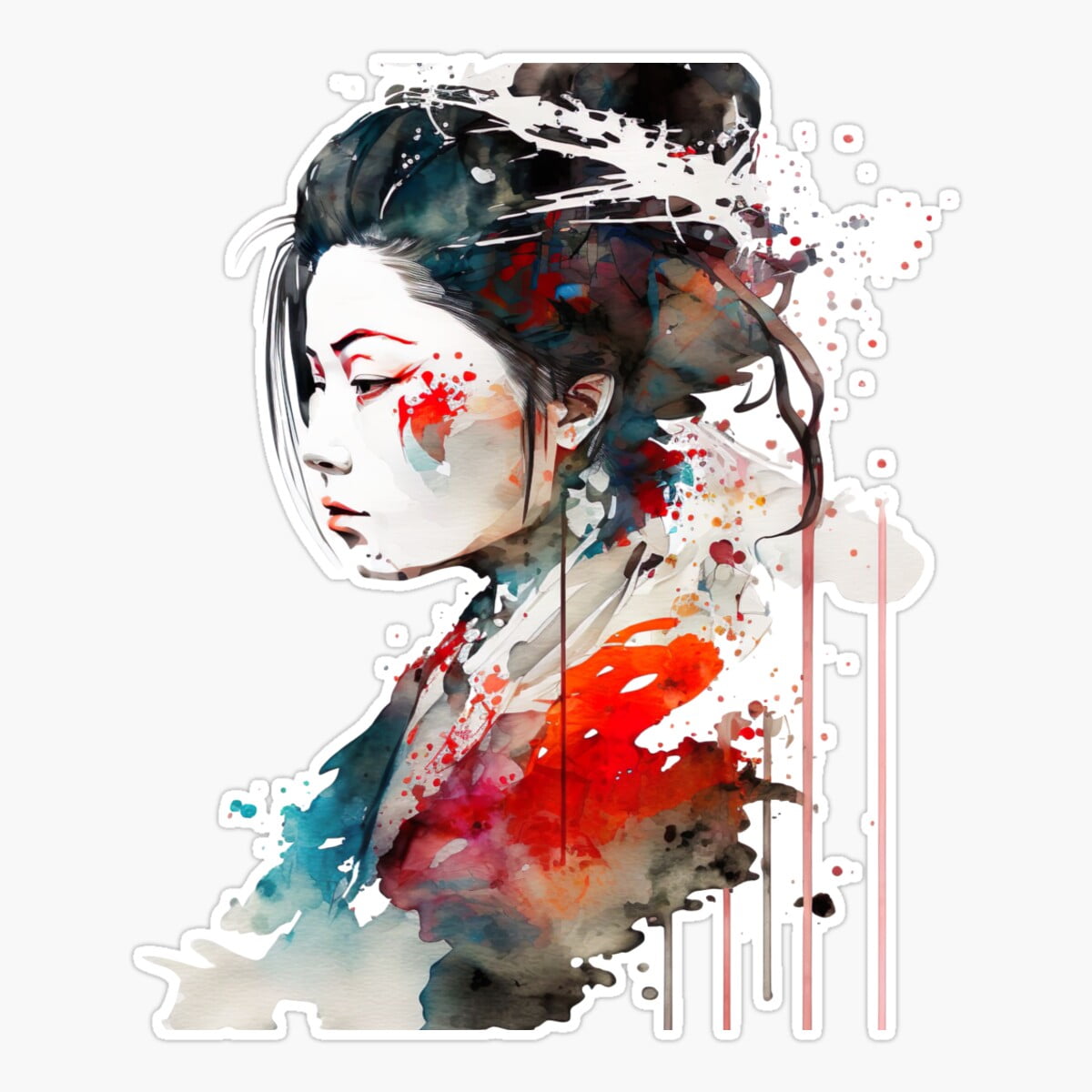 DOPASTICKER Kosaki Beautiful Geisha Girl Water Colour Sticker, Phone ...