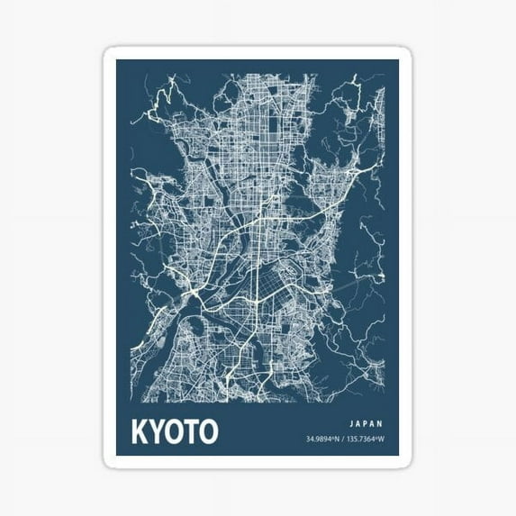 DOPASTICKER Kyoto Blueprint City Map Sticker Phone Decal Water Bottle ...