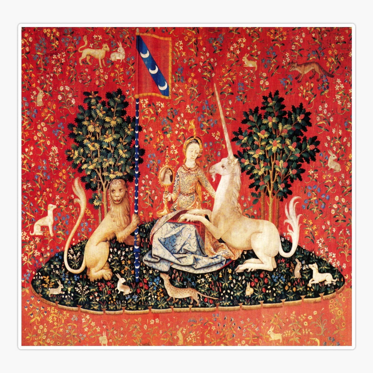 DOPASTICKER Lady And Unicorn,Sight Red Green Fantasy Flowers,Animals ...