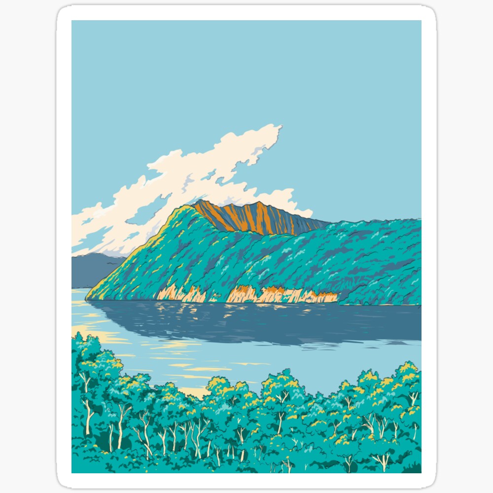 DOPASTICKER Lake Mashu In Akan Mashu National Park Japan Ukiyo-E Retro ...