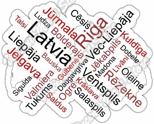 DOPASTICKER Latvia Riga Jurmala Country Map Word Cloud Sticker Decal ...