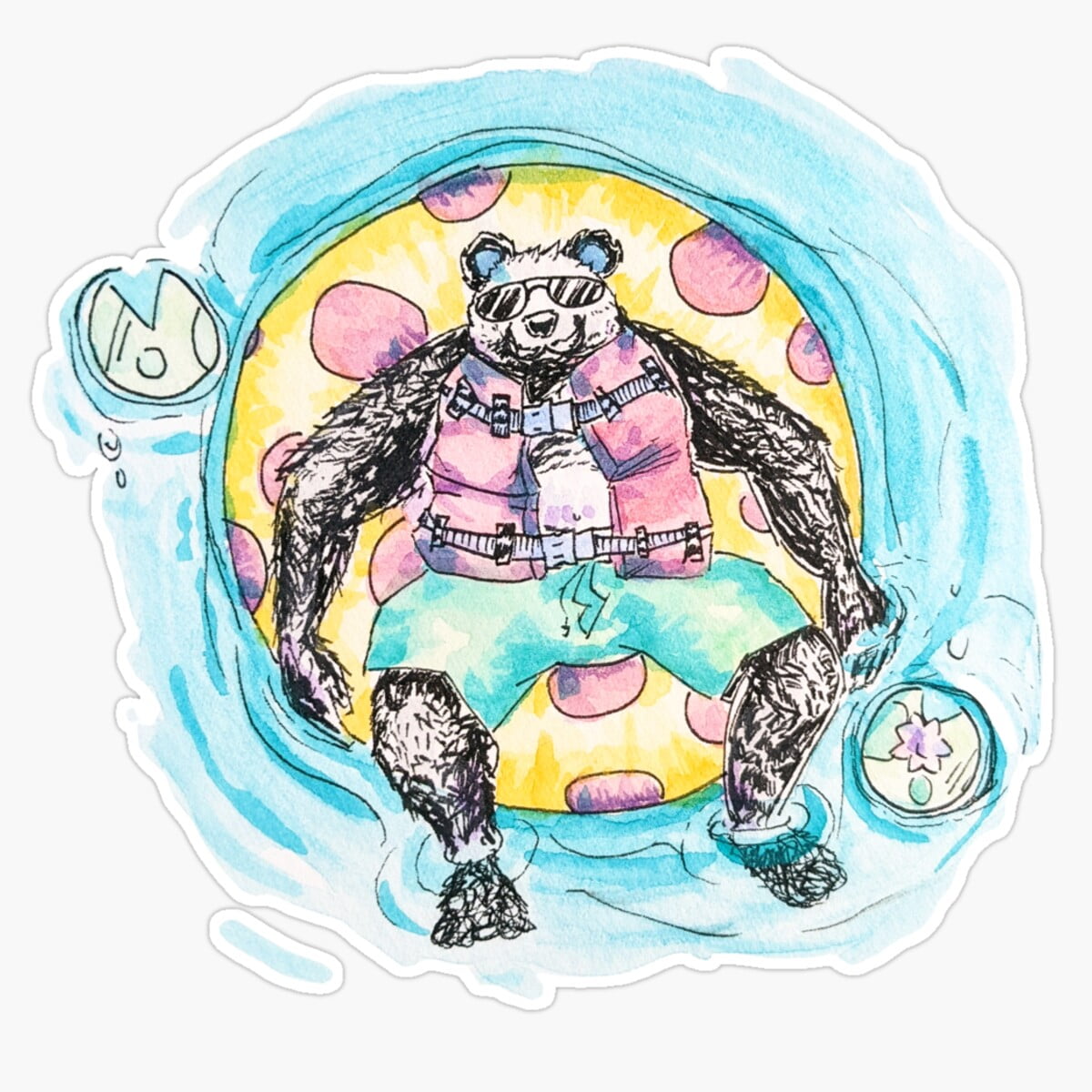 DOPASTICKER Lazy River Panda Sticker, Phone Sticker Water Bottle ...