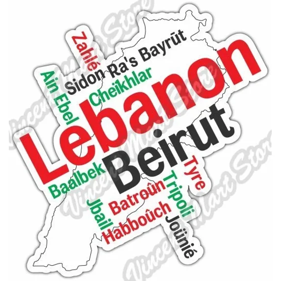 DOPASTICKER Lebanon Beirut Baalbek Country Map Word Cloud Sticker Decal ...