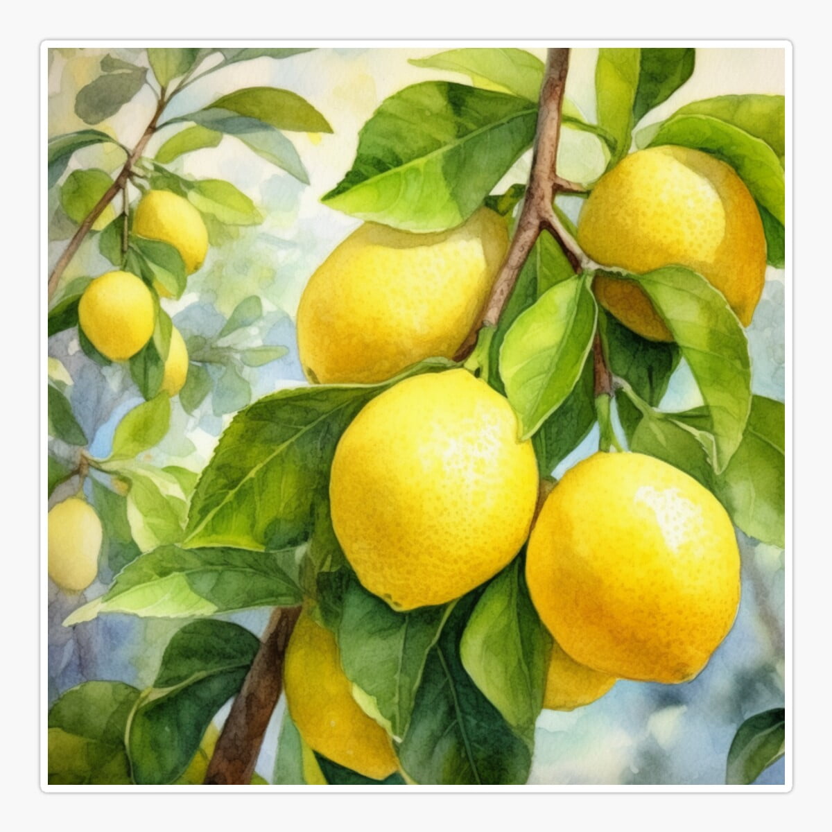 DOPASTICKER Lemons On A Lemon Tree Watercolor Sticker, Phone Sticker ...