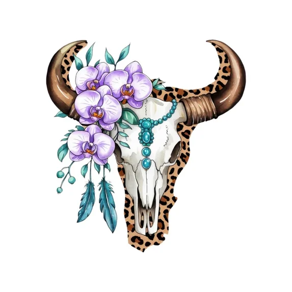 DOPASTICKER Leo.Pard Western Skull Car Sticker Flowers Motif Phone ...