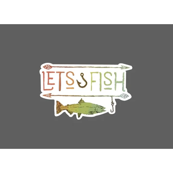 DOPASTICKER Let'S Fish Sticker Line Rod Fishing Lake River Sticker ...