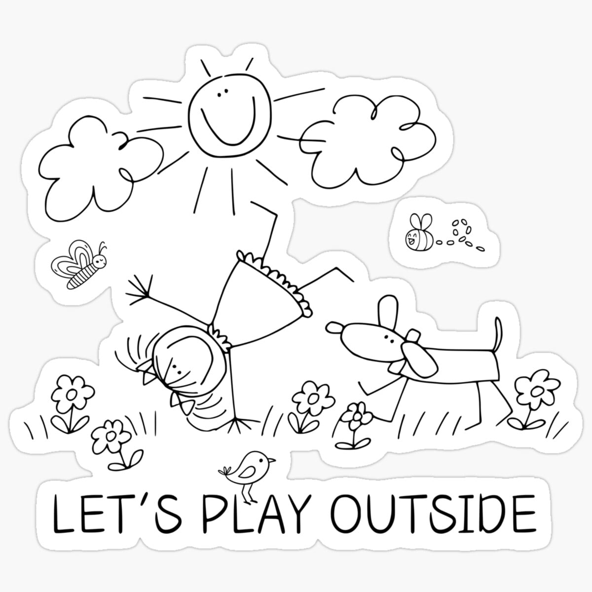 DOPASTICKER Let'S Play Outside Doodle Art Cartwheel Girl & Dog Sticker ...