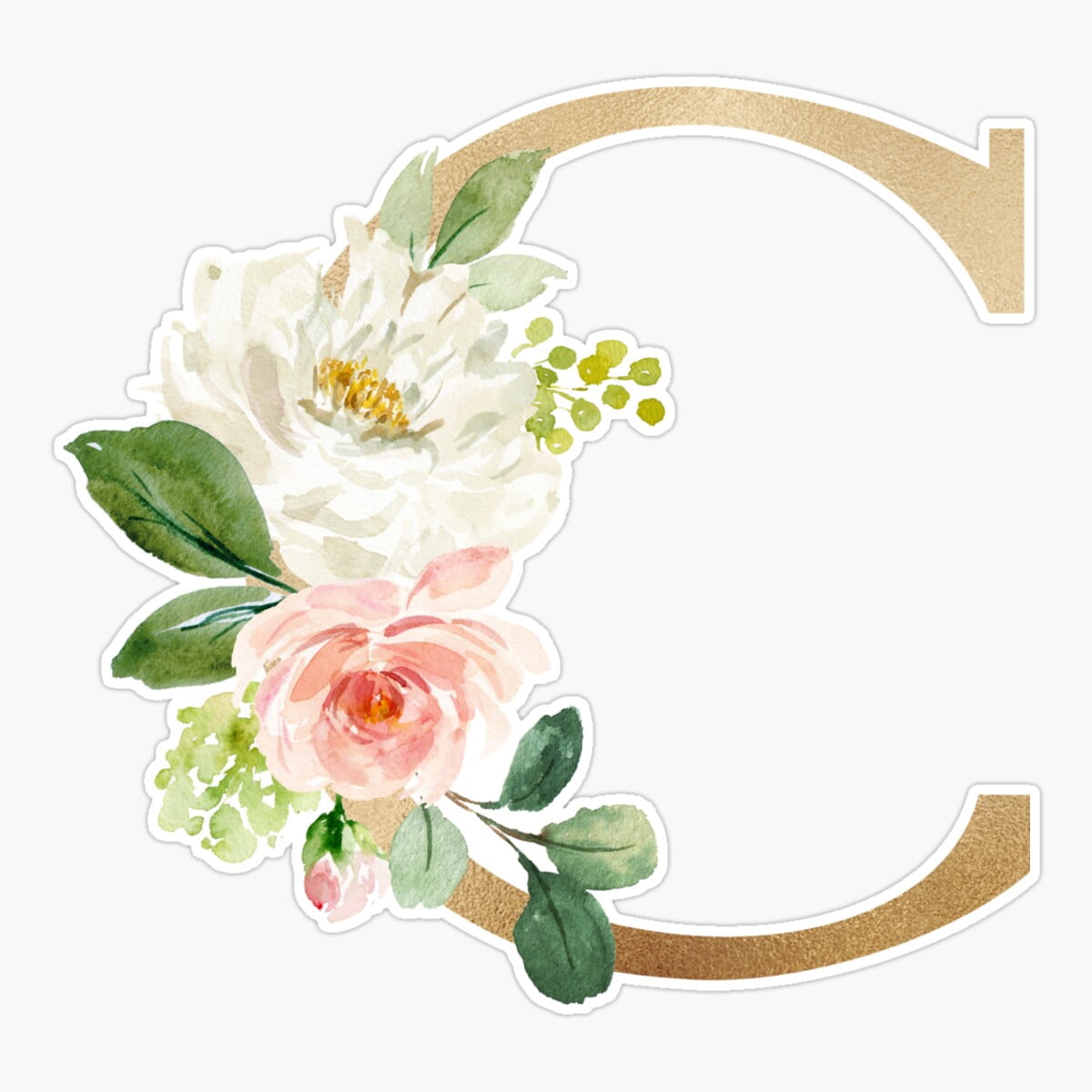 DOPASTICKER Letter C Monogram - Faux Gold Foil And Pink And White ...