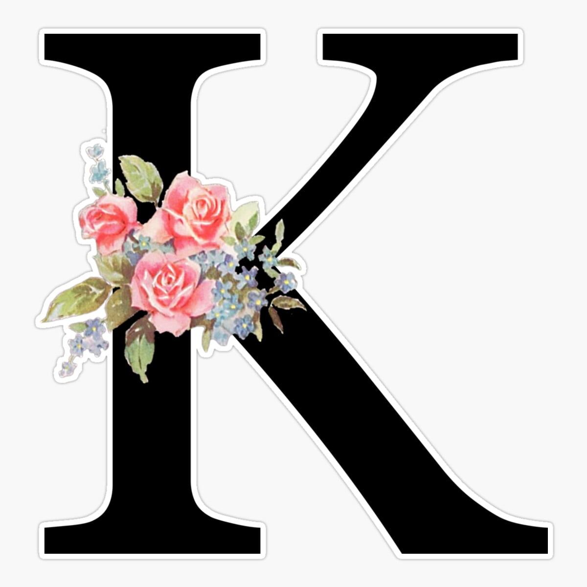 DOPASTICKER Letter K Botanical Monogram Floral Pink Rose Flowers K ...
