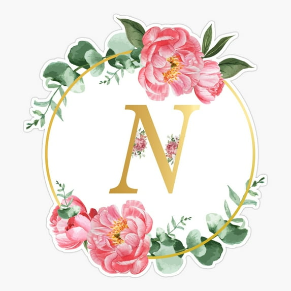 DOPASTICKER Letter N Monogram Floral Golden Flowers Frame Sticker ...