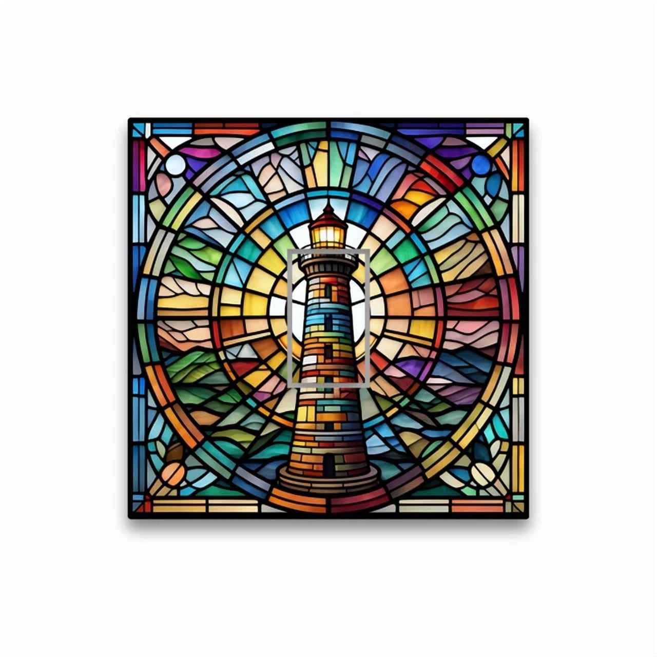 DOPASTICKER Lighthouse Stained Glass Style Opaque Light Switc.H Cover ...
