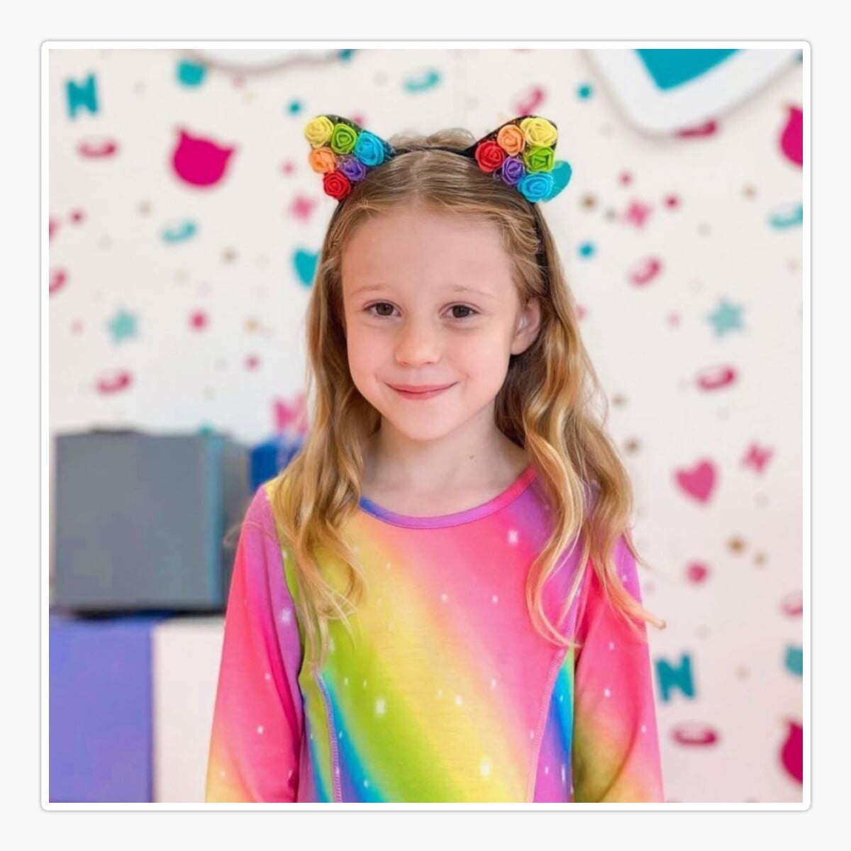 DOPASTICKER Like Nastya With A Colorul Lowers Cat Ears Headband Sticker ...