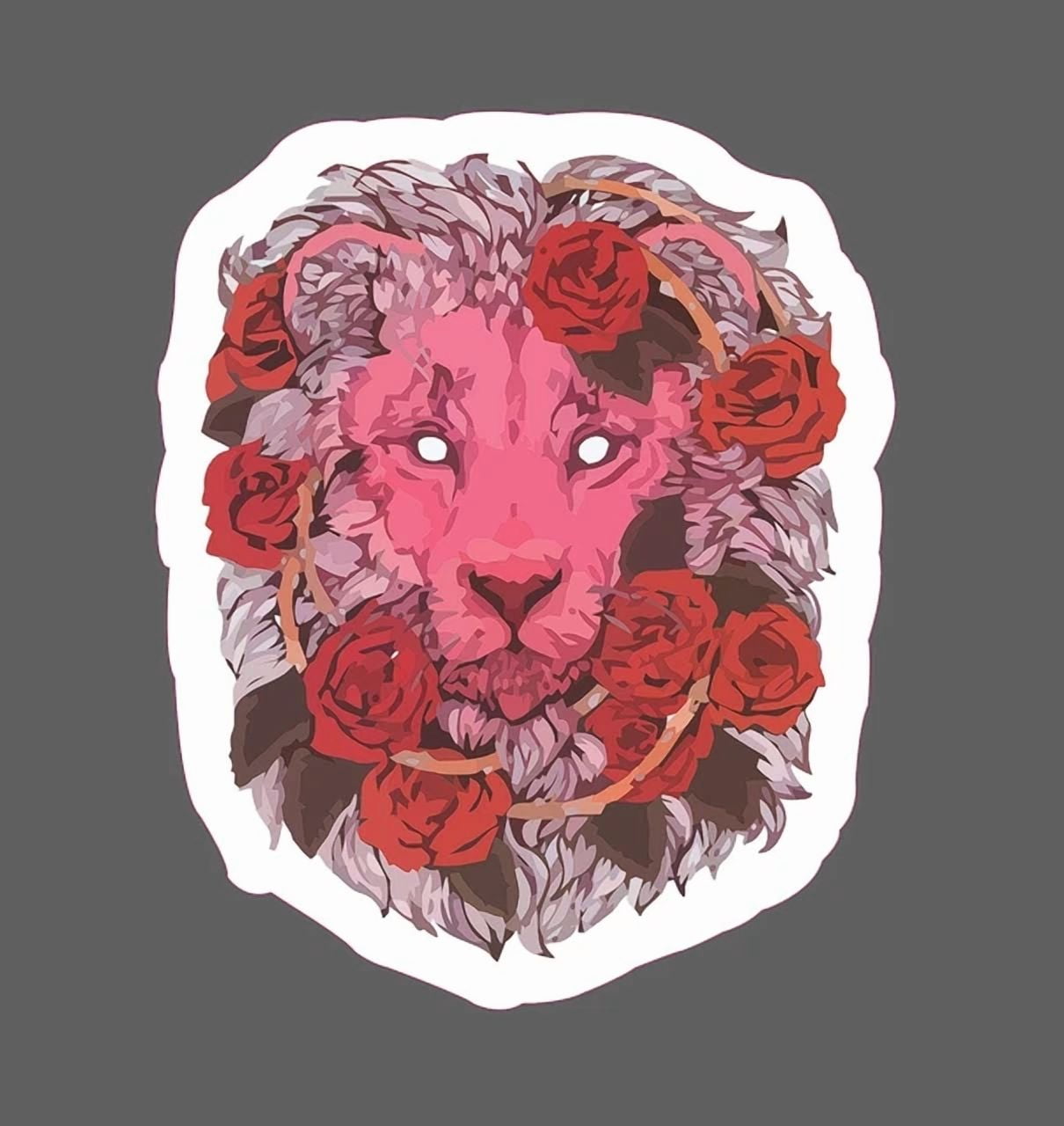 DOPASTICKER Lion Sticker Red Roses Mane Sticker Phone Sticker, Latop ...