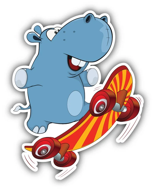 DOPASTICKER Little Hippo Skateboarder Cartoon Sticker Decal Phone Decal ...