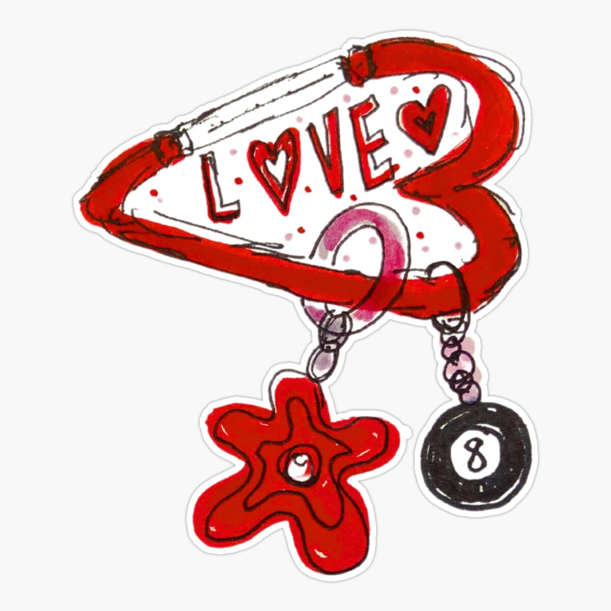 DOPASTICKER Love Eight Ball Keychain Sticker, Phone Sticker Car Sticker ...