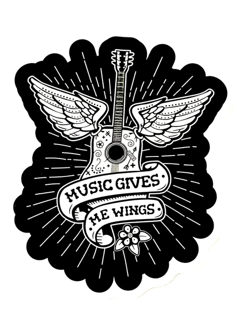 DOPASTICKER Love Music Sticker Guitar Wing Band Musician Wings My Drug ...