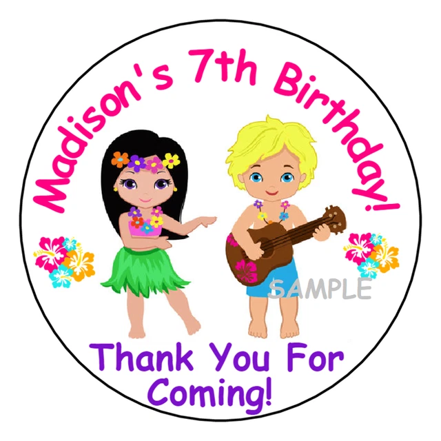 DOPASTICKER Luau Birthday Party Stickers Favors Hula Dancers Hibiscus ...