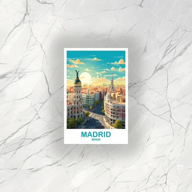 DOPASTICKER Madrid Spain Travel Sticker, City Skyline Art, Spain Sunset ...