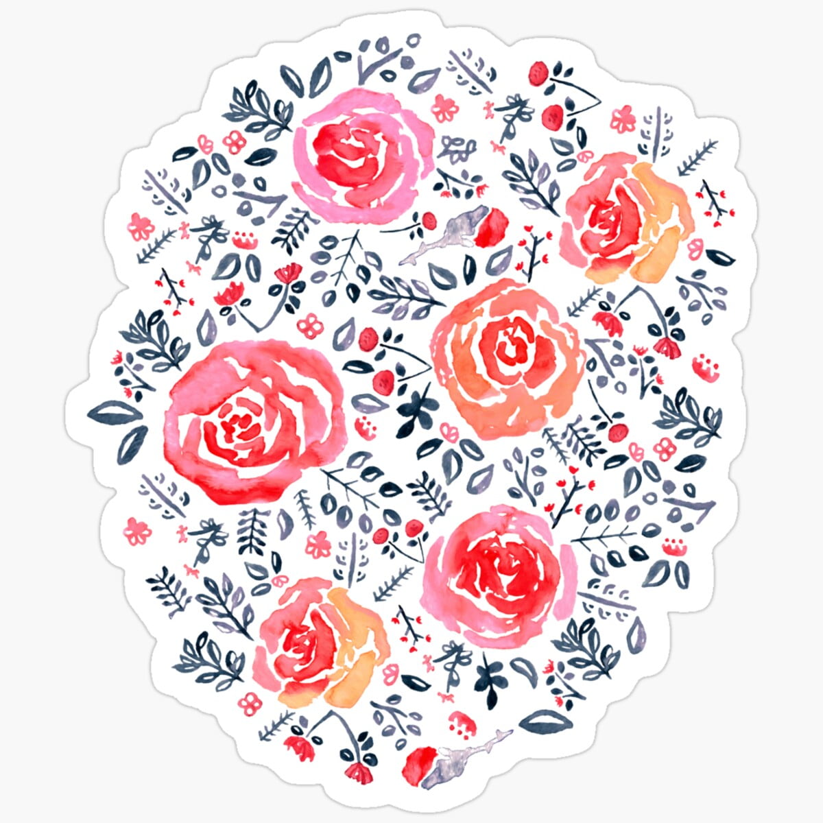 DOPASTICKER Magenta, Red & Navy Watercolor Roses Sticker Birthday Gifts ...
