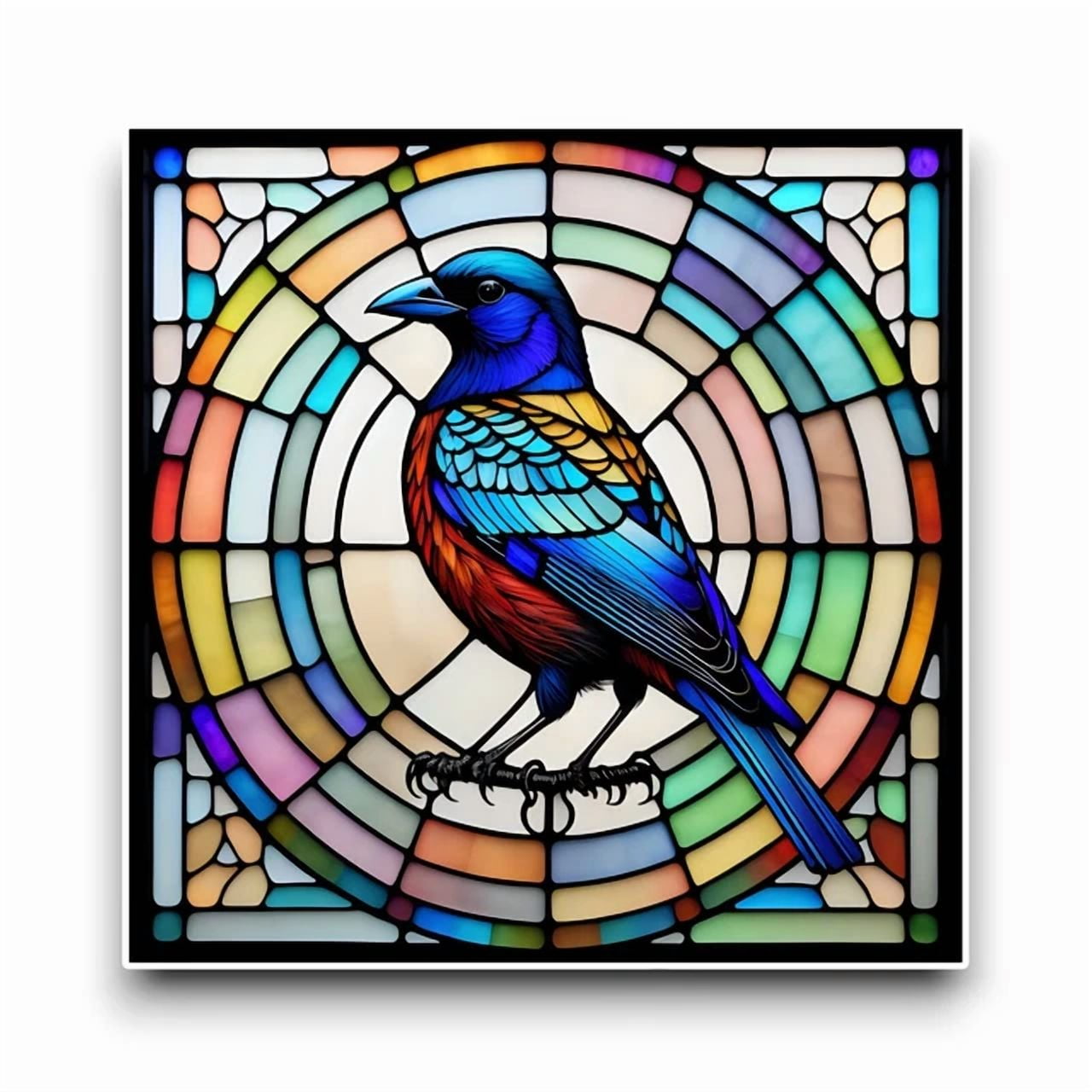 DOPASTICKER Magpie Wild Bird Animal Square Stained Glass Style Window ...