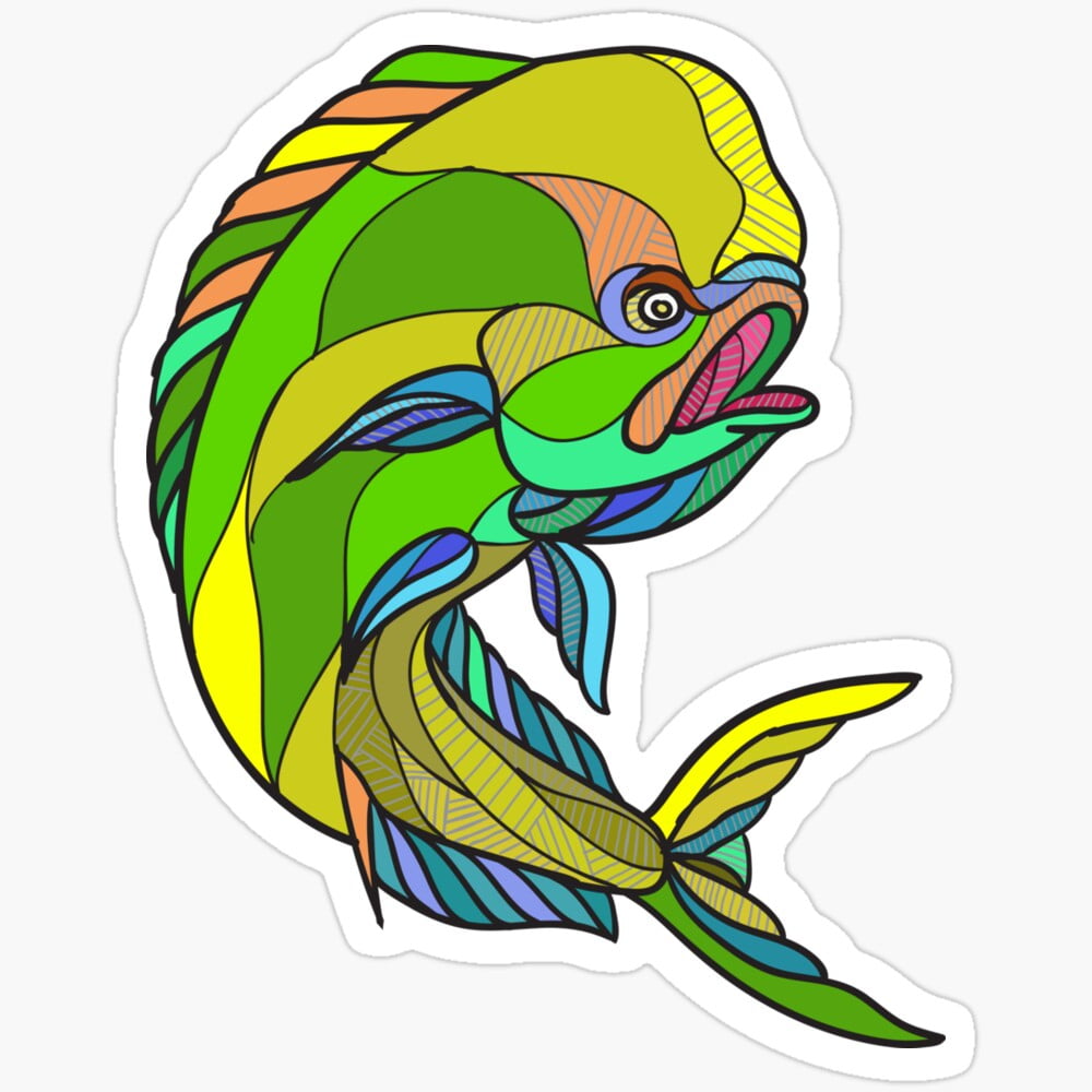 DOPASTICKER Mahi-Mahi Dorado Dolphin Fish Drawing Sticker Phone Decal ...