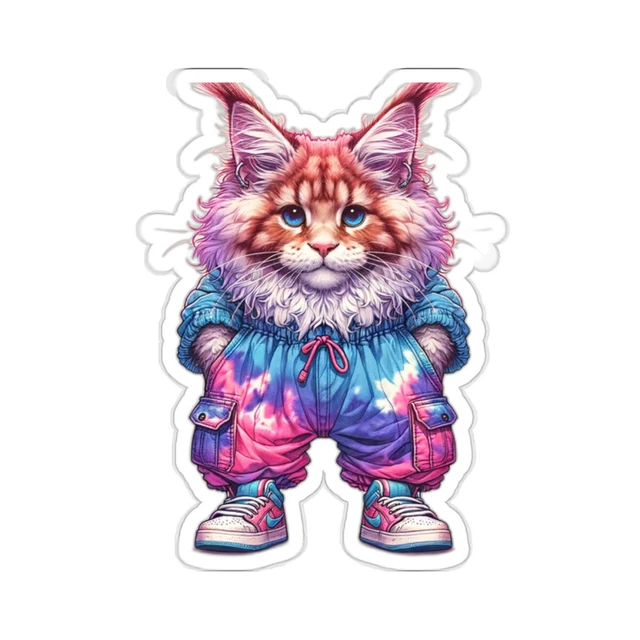 DOPASTICKER Maine Coon Cat Cargo Pants Tie-Dye- Decorative Laptop ...