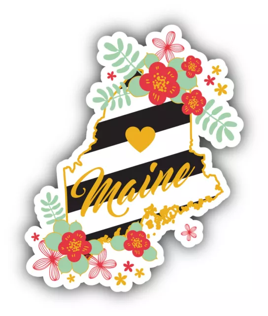DOPASTICKER Maine Usa State Map Floral Sticker Car Phone Decal Water ...
