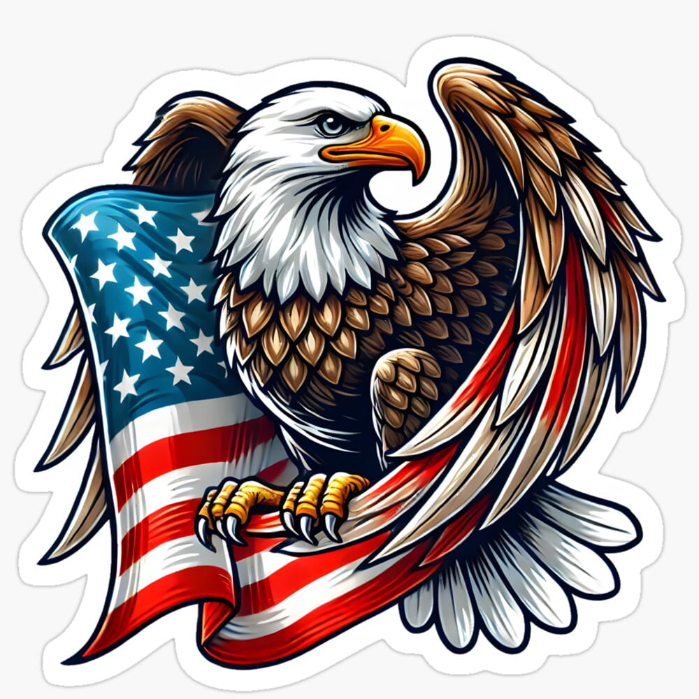 DOPASTICKER Majestic Bald Eagle With American Flag Wings Sticker Phone ...