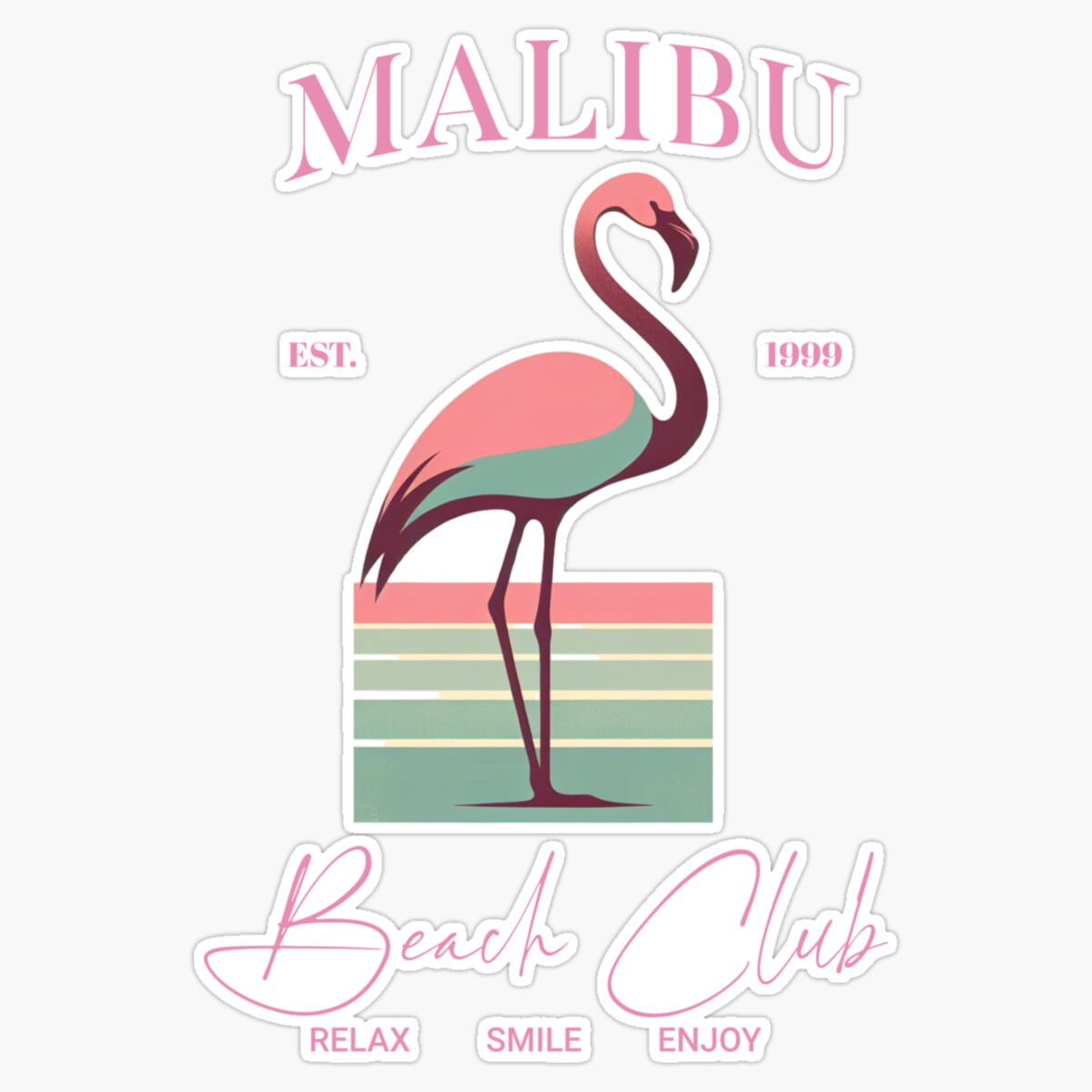 DOPASTICKER Malibu Beach Club Pink Flamingo Sticker, Phone Sticker Car ...