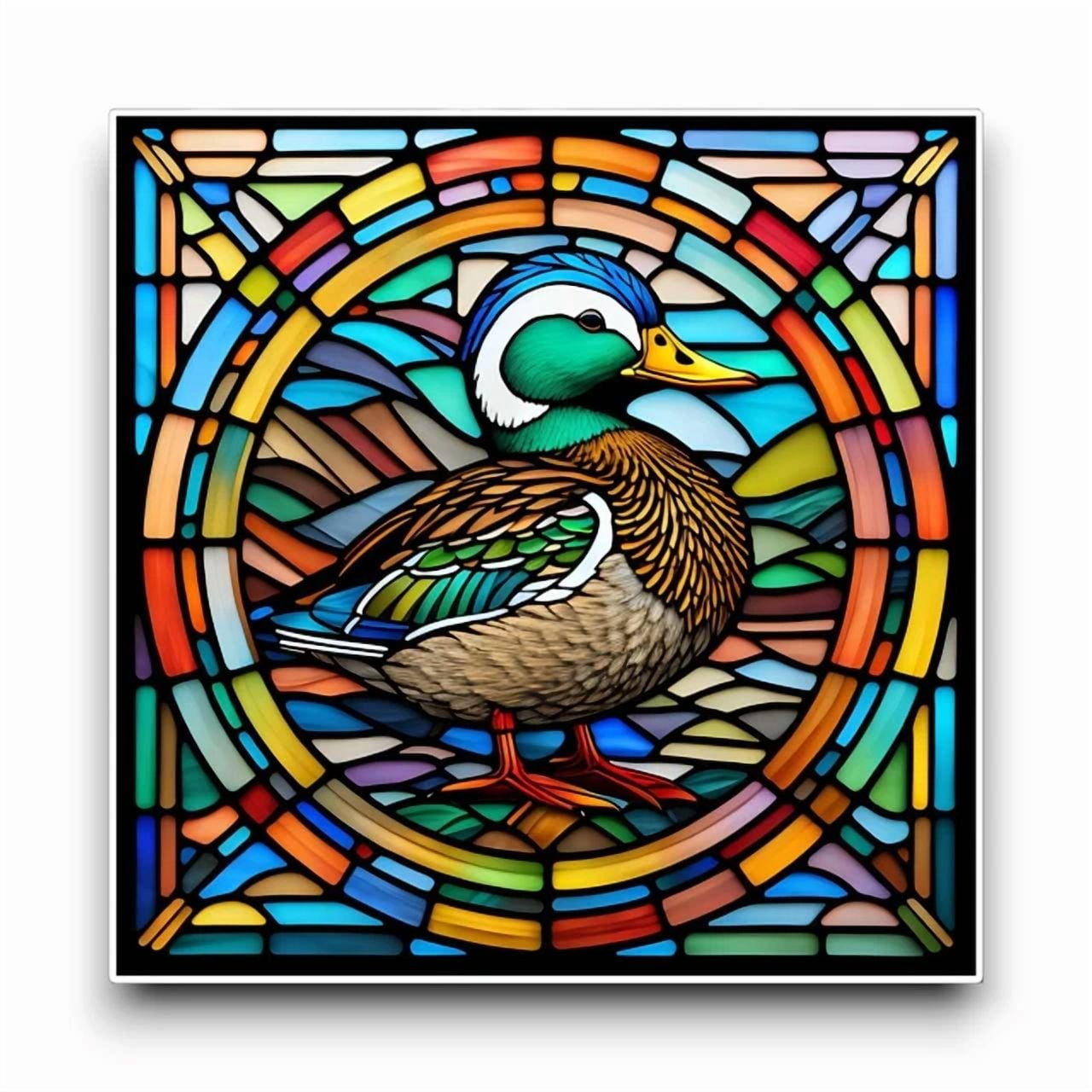 DOPASTICKER Mallard Duck Animal Square Stained Glass Style Window ...