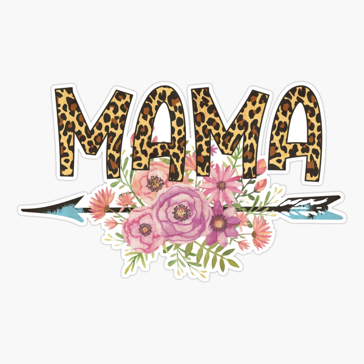 DOPASTICKER Mama With Leo.Pard Print And Flowers Sticker, Phone Sticker ...