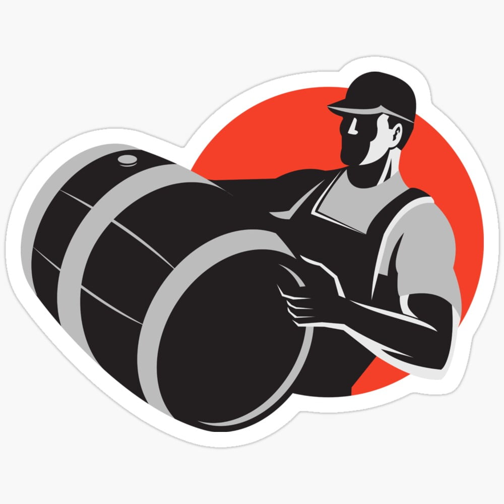 DOPASTICKER Man Carrying Wine Barrel Cask Keg Retro Sticker Phone Decal ...