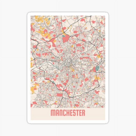 DOPASTICKER Manchester City Map Chalk Retro City Map Poster Sticker ...